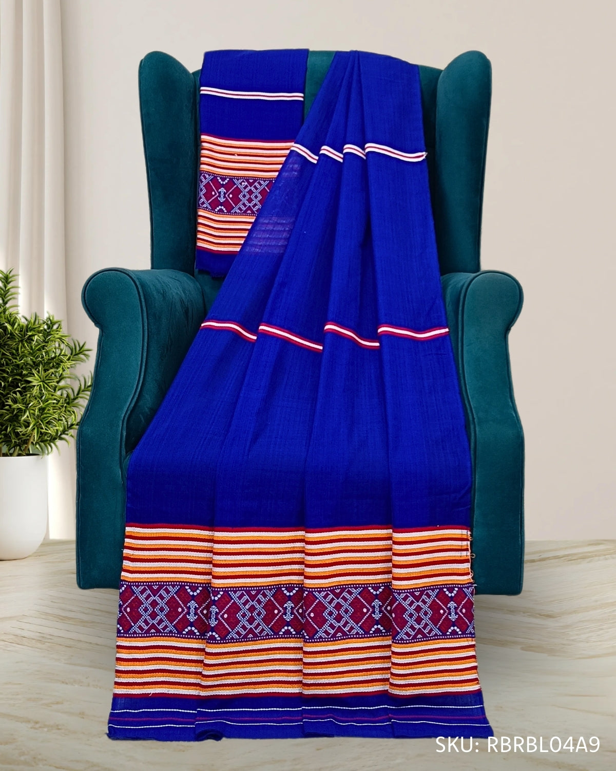 Ribi design padmini cotton Mising mekhela chadar - Blue – Koina