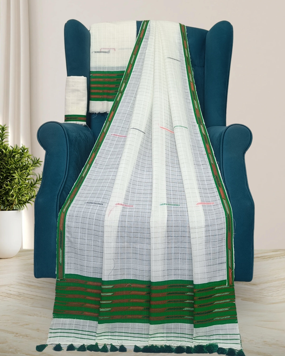 Semi nuni Mising mekhela sador - Green kesh bosa – Koina